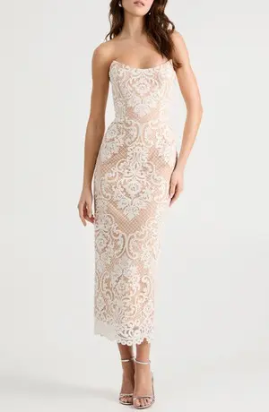HELSI Kendall Beaded Lace & Mesh Column Dress