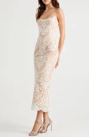 HELSI Kendall Beaded Lace & Mesh Column Dress