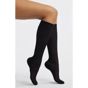 HIGH HEEL JUNGLE Semisheer Ribbed Knee High Socks - Black