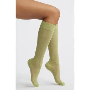 HIGH HEEL JUNGLE Semisheer Ribbed Knee High Socks Green