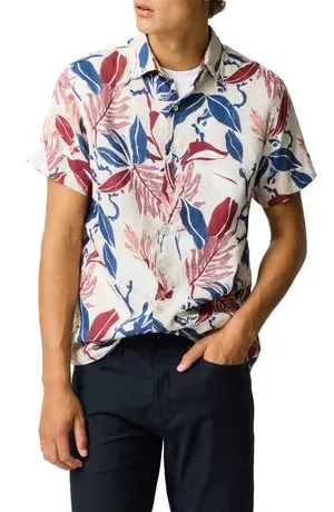 Rodd & Gunn Saltwater Creek Sports Fit Botanic Print Short Sleeve Linen Button-up Shirt - Beige