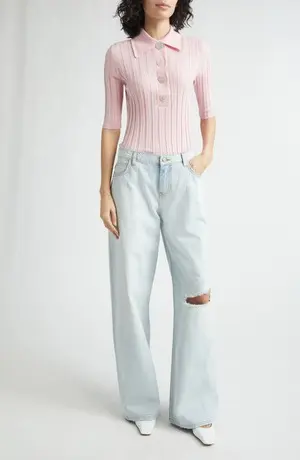 NACKIYE Sugarman Rib Wool Merino Polo - Rose