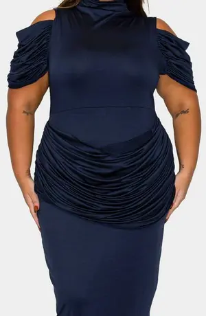 L I V D Seraphina Cold Shoulder Ruched Maxi Dress - Navy