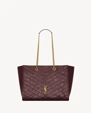 Saint Laurent Niki Shopping Bag In Vintage Leather - Rouge Cabernet