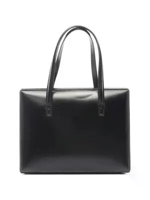 Loewe 2010s Embossed Logo Leather Tote Bag - Black