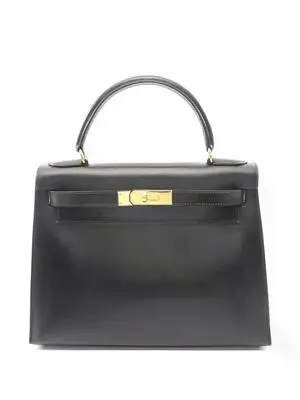 Hermès 1996 Gold-tone Hardware Leather Handbag - Black