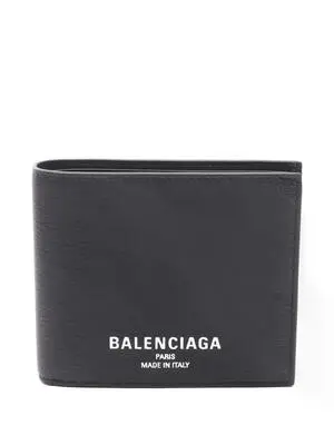 Balenciaga Square Folded Coin Leather Wallet - Black