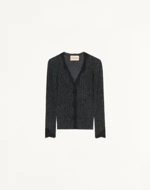 Valentino Garavani Lurex Knit Cardigan With Lace Trim - Black/silver
