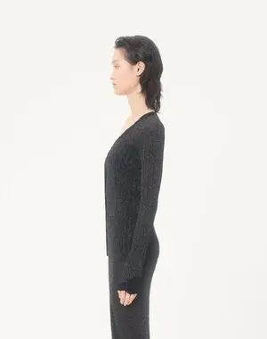 Valentino Garavani Lurex Knit Cardigan With Lace Trim - Black/silver