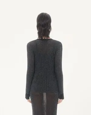 Valentino Garavani Lurex Knit Cardigan With Lace Trim - Black/silver