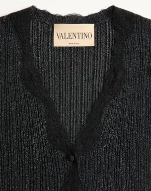Valentino Garavani Lurex Knit Cardigan With Lace Trim - Black/silver