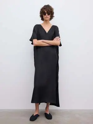 HOUSE OF DAGMAR Silk Kaftan Dress - Black