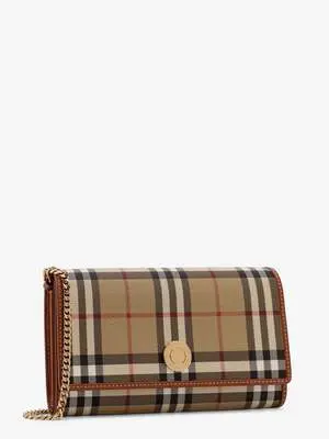 Burberry Coated Canvas Shoulder Bag With Check Pattern