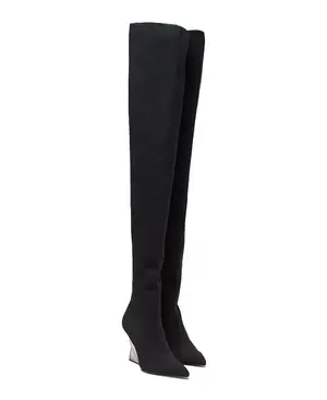 Balmain Wedge Knit Thigh-high Boots - Black