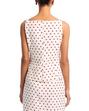 WAYF Joan Button Front Top - Ivory/red