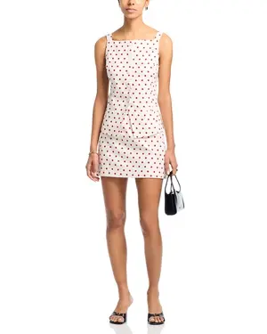 WAYF Joan Button Front Top - Ivory/red