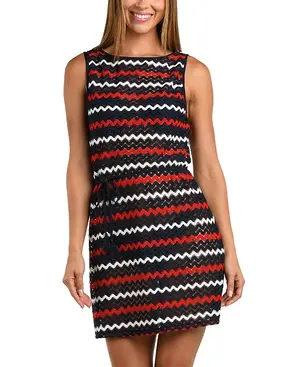SUNSHINE 79 Zig Zag Knit Shift Dress Cover-up With Tie Detail - Multi