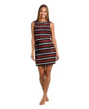 SUNSHINE 79 Zig Zag Knit Shift Dress Cover-up With Tie Detail