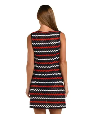 SUNSHINE 79 Zig Zag Knit Shift Dress Cover-up With Tie Detail