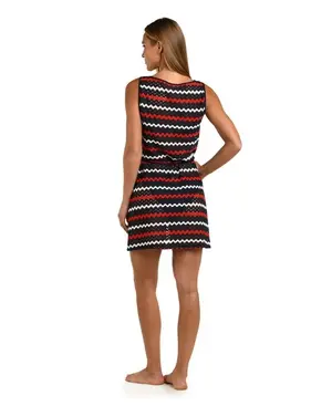 SUNSHINE 79 Zig Zag Knit Shift Dress Cover-up With Tie Detail