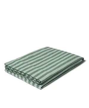 PIGLET IN BED Pembroke Stripe Linen Blend Flat Sheet, Twin - Pine Green