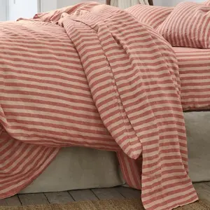 PIGLET IN BED Pembroke Stripe Linen Flat Sheet, Twin - Sandstone Red