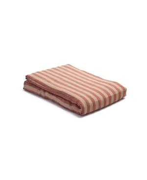PIGLET IN BED Pembroke Stripe Linen Blend Flat Sheet, Twin Sandstone Red