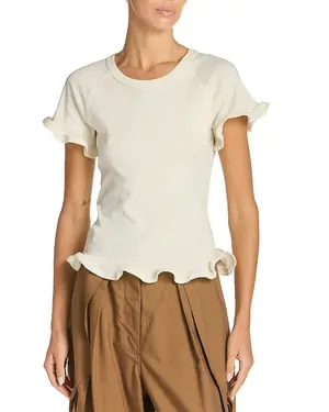 Stella McCartney Frilled Hem Ribbed Tee - Cream