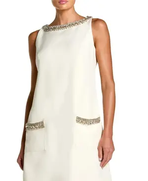 Mac Duggal Sleeveless Crepe Mini Dress With Rhinestone Trim