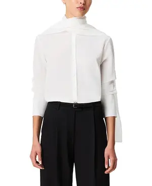 Another Tomorrow Signature Bow Blouse - Off White