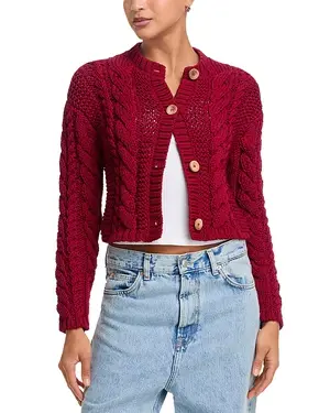 Aqua Chunky Tape Yarn Cable Cardigan Exclusive - Sangria