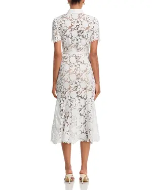 SELF-PORTRAIT Lace Collared Midi Dress - White