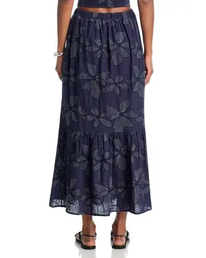 Aqua Embroidered Midi Skirt - Blue