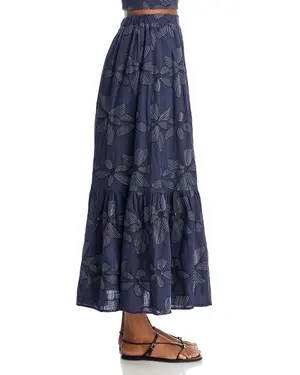 Aqua Embroidered Midi Skirt - Blue