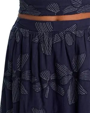Aqua Embroidered Midi Skirt - Blue