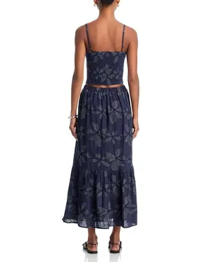 Aqua Embroidered Midi Skirt - Blue