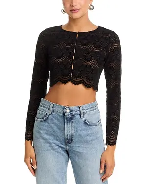 Aqua Lace Crop Cardigan Sweater - Black