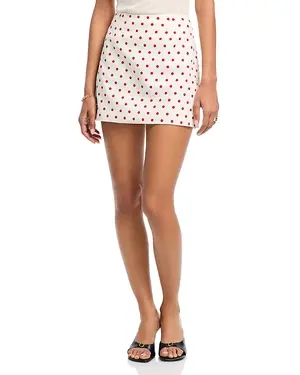 WAYF Elle Mini Skirt - Ivory/red