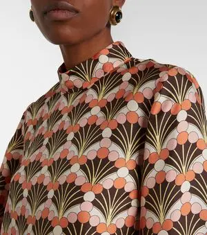 La DoubleJ Feather-trimmed Silk Twill Top - Multicoloured