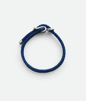 Bottega Veneta Leather And Sterling Silver Braided Bracelet - Blue Royal