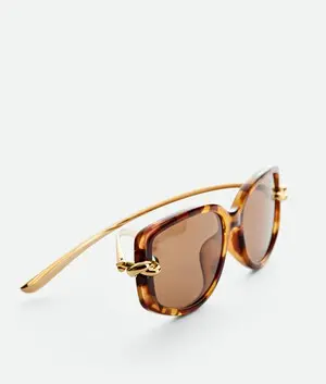 Bottega Veneta Knot Rectangular Sunglasses - Havana/brown