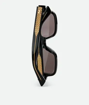 Bottega Veneta Intrecciato Rectangular Sunglasses - Black/grey