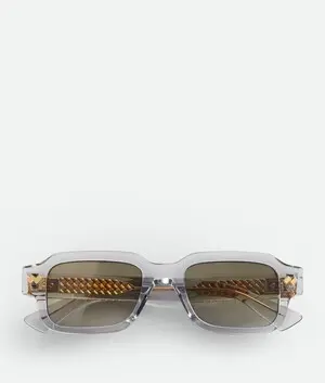 BOTTEGA  VENETA Intrecciato Rectangular Sunglasses - Gray/green