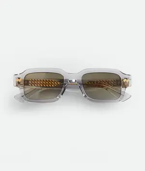 Bottega Veneta Intrecciato Rectangular Sunglasses - Grey/green