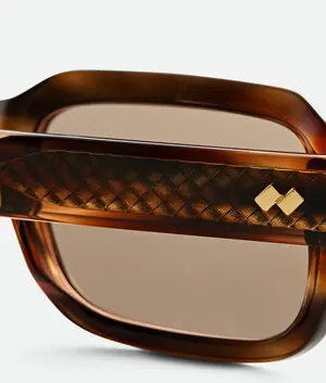 Bottega Veneta Intrecciato Rectangular Sunglasses - Havana/brown