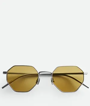 BOTTEGA  VENETA Intrecciato Geometrical Sunglasses - Silver/yellow