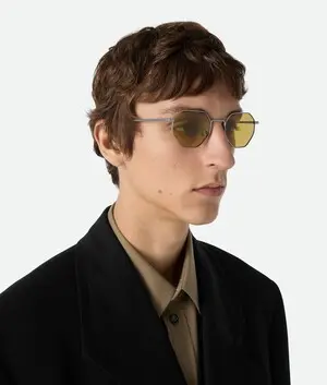 Bottega Veneta Intrecciato Geometrical Sunglasses - Silver/yellow