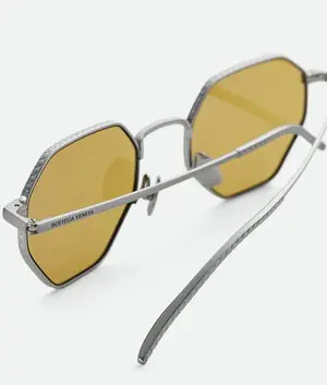 Bottega Veneta Intrecciato Geometrical Sunglasses - Silver/yellow