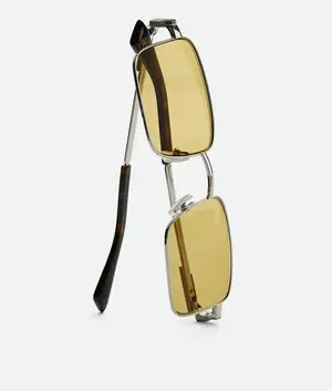 Bottega Veneta Classic Rectangular Sunglasses - Silver/yellow