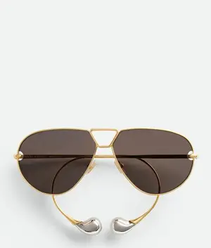 BOTTEGA  VENETA Aviator Sunglasses - Gold/gray